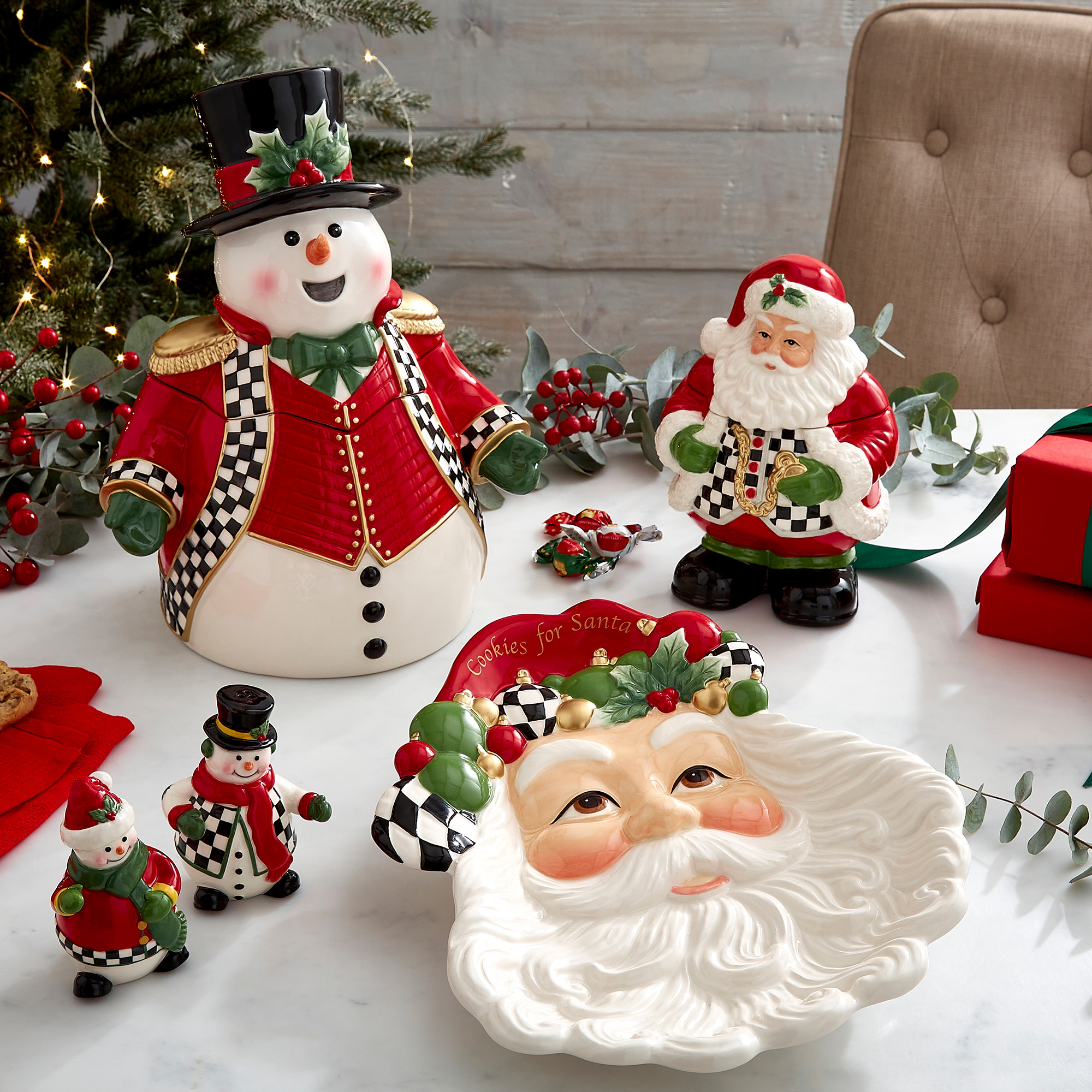 Christmas Tree Black & White Snowman Cookie Jar