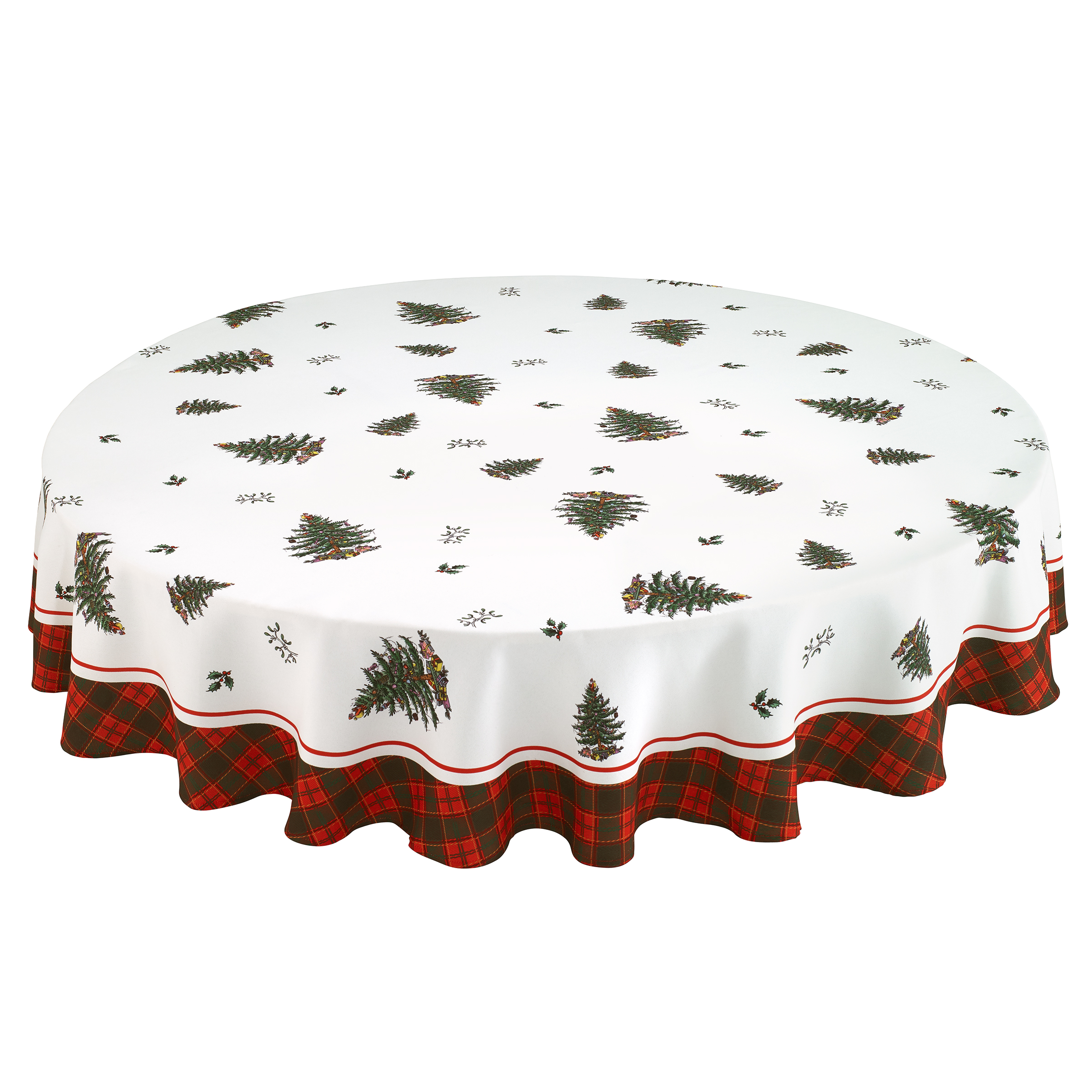 Spode Christmas Tree Tartan 70" Round Tablecloth