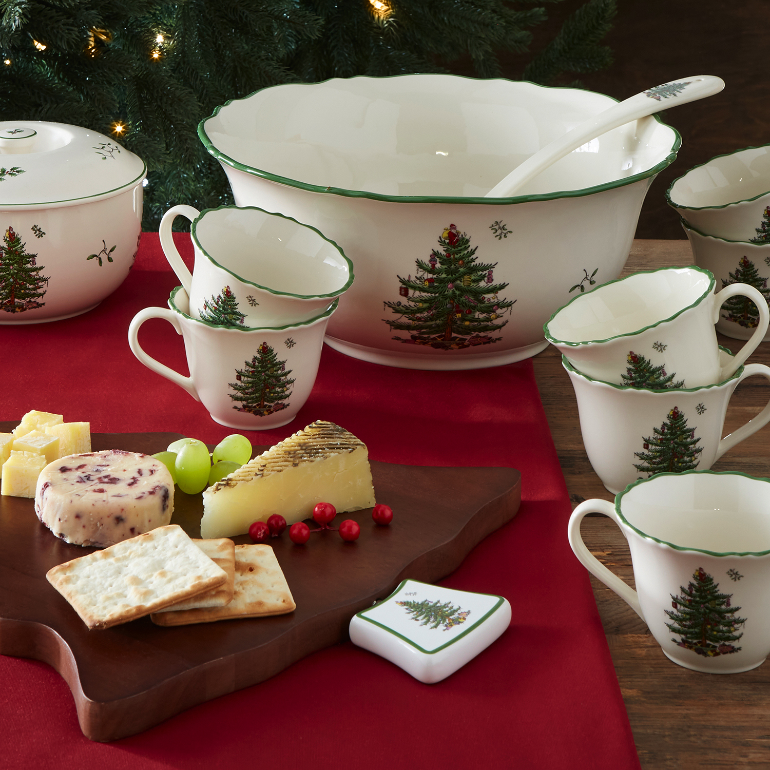 Spode Christmas Tree 10 Piece Punch Bowl Set