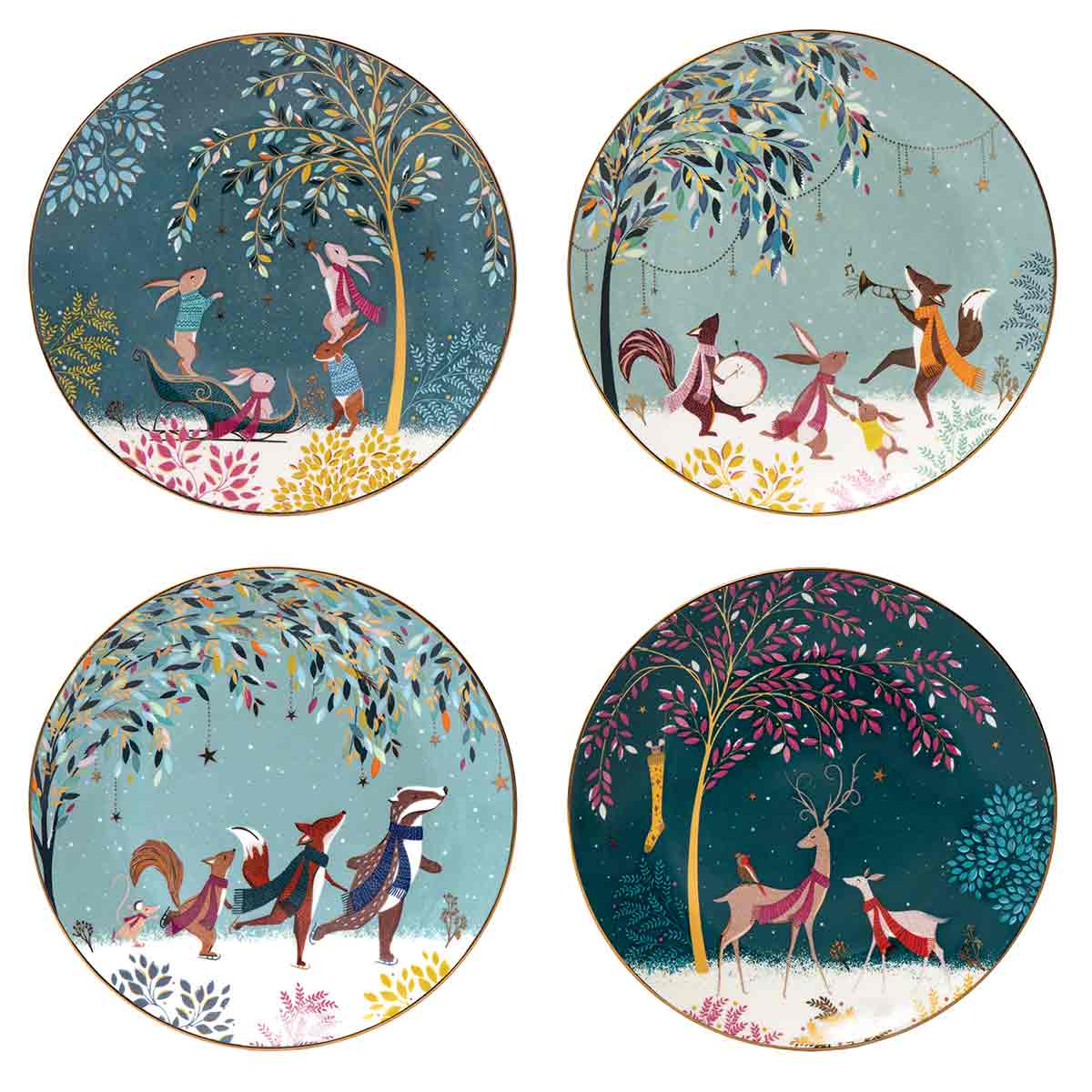 Sara Miller Woodland Tales Set of 4 Plates, Assorted