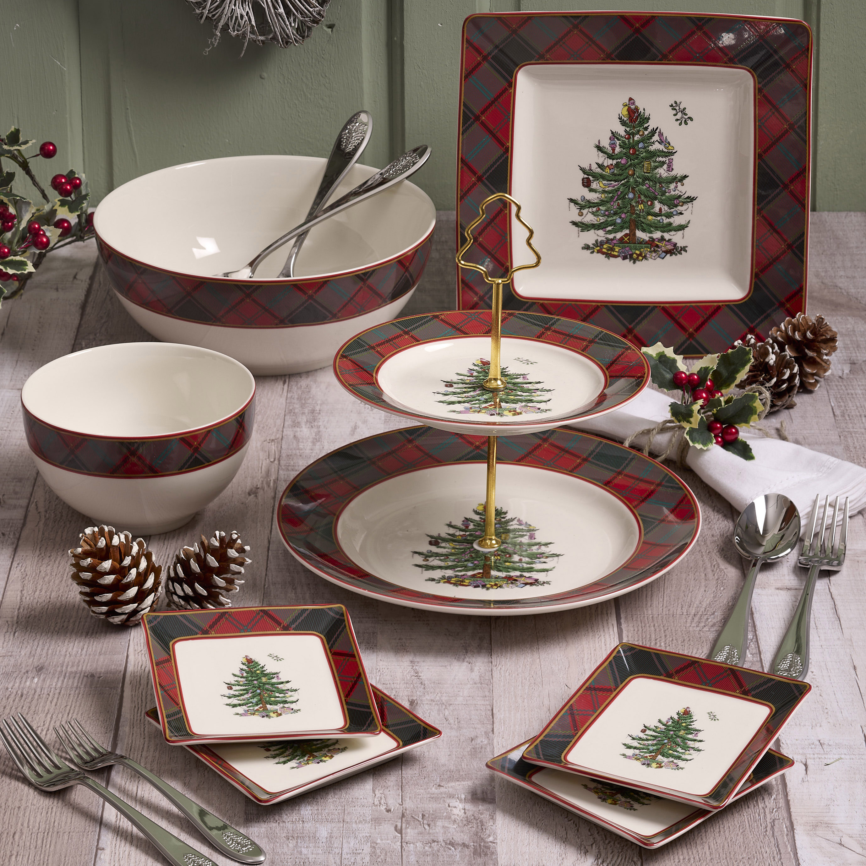 Christmas Tree Tartan 2 Tiered Server | Spode